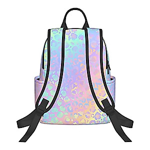 HEVANE Rainbow Leopard Print Cheetah Women's Casual Style Lightweight Backpacks Durable Small Travel Backpack Purse Casual Book Bag Computer Bag Fits 12/14 Inch Laptop