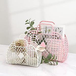 Makukke Jelly Bag for Women,Beach Tote Bag Womens' Fashion Plastic Jelly Purse,80's Retro Purse with Burlap Bags