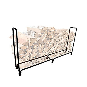 BACKYARD EXPRESSIONS PATIO · HOME · GARDEN 913559 8ft Outdoor | Heavy Duty Log Firewood Storage Rack Holder, Durable Tubular Steel, Easy Assembly, Holds (1) Face Cord of Fire Wood, Black