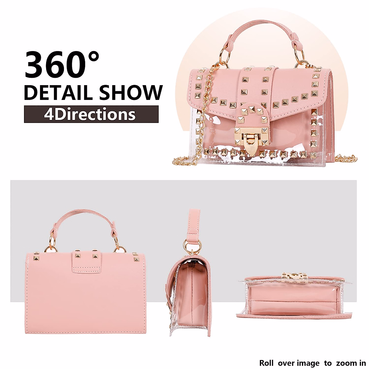 Qiayime Womens Fashion Purses and Handbags Shoulder Bag Ladies Rivet PVC Jelly Purse Designer Satchel Messenger Tote Bag (Pink)