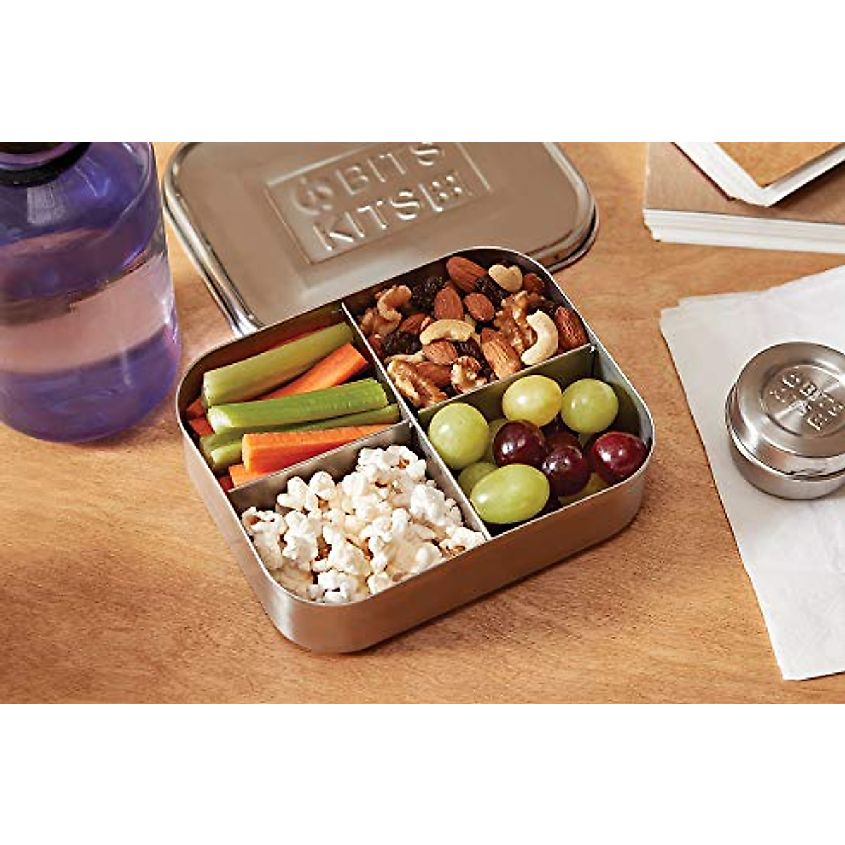 Bits Kits Stainless Steel Bento Box Lunch and Snack Container for Kids and Adults, 4 Sections