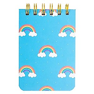 Graphique Rainbows Petite Journal - Pocket Journal with 200 Custom Interior Pages, Stylish Blue Cover with Rainbows and Polka Dots and Spiral Bound Top, 3.5" x 5.5"