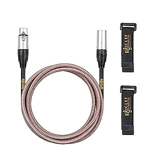 Clef Audio Labs XLR Cable - 1 Foot mic Cord, Male to Female Connections for Microphone and Audio Interface, Gray/Copper Braided Flexible Jacket, Silver Zinc Alloy Shell, Gold Plated 3-Pin Connectors