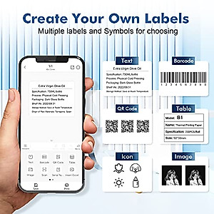 2 Inch Label Printer B1 with Tape, Wireless Bluetooth Portable Sticker Maker, Small Business Thermal Printer, Compatible iOS & Android, for All Purpose Barcode Address Text Labels (Grey)