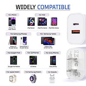 USB C Charger Block, 20W Dual Port PD+QC Power Wall Charger Adapter, Fast Charging Plug for iPhone 15/14/13/12/11/Pro Max/XS/XR/X, Samsung Galaxy, LG and More-3Pack