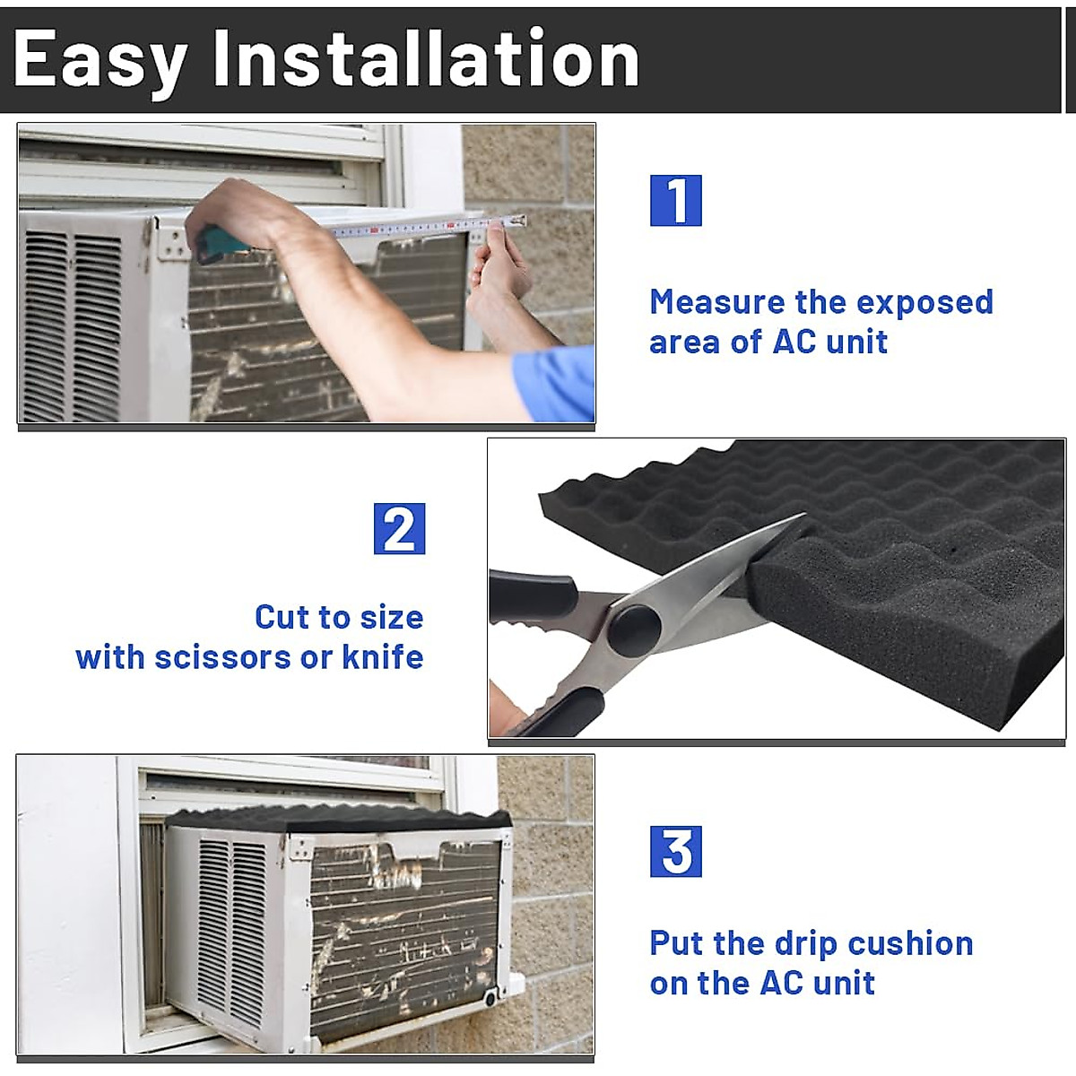 Sgran 2 Pack Air Conditioner Drip Cushions, 23.6 x 15.7 Inch Air Conditioner Top Pad AC Rain Cover Window AC Removable Foam Mat for Stop Dropping Noise of Water Drpping onto Your AC