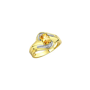 Rylos Rings for Women 14K Gold Plated Silver Swirl Ring with 7X5MM Oval Gemstone & Diamond Ring November Citrine Jewelry Size 7