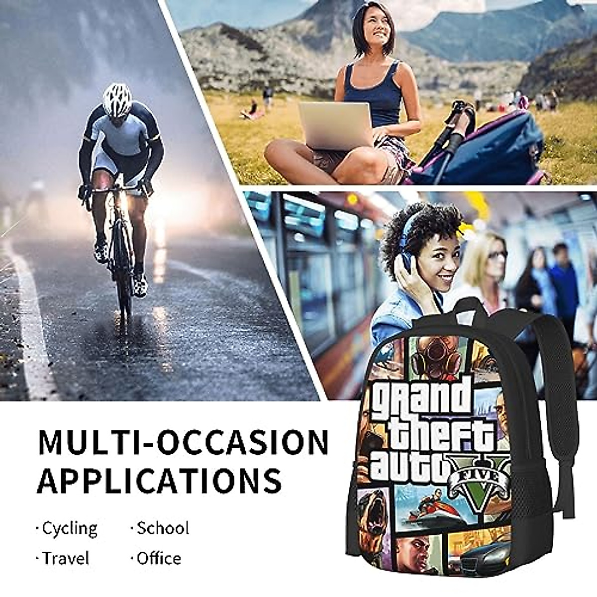 3D Printed Grand Game Theft Adventure Auto V Backpack Fashion Lightweight Laptop Backpacks Casual Daypack Travel Casuall Bag For Women Men