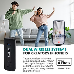 Movo Wireless Mini USB-C DUO Wireless Microphone for iPhone 15 - Ultracompact Bluetooth Microphone for iPhone 15 with Clip on Wireless Lavalier Microphone for iPhone 15