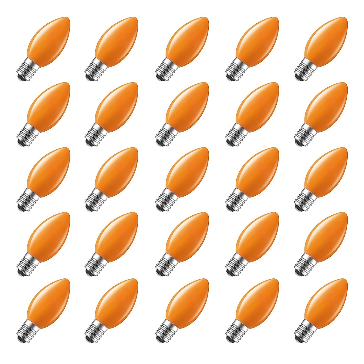 Minetom 25 Pack C7 Led Christmas Lights Bulb Replacement Light Bulbs Orange Commercial Light Bulbs，C7/E12 Candelabra Base Fits C7 Christmas Halloween Indoor Outdoor String Lights