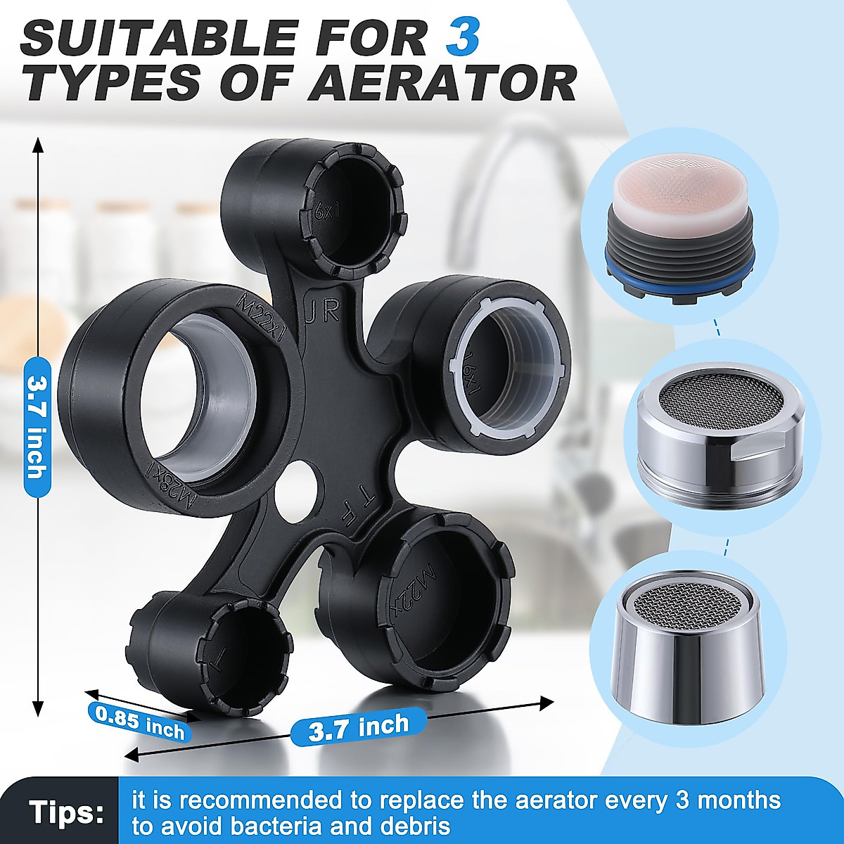 Enhon 13 in 1 Faucet Aerator Removal Tool, Metal Aerator Key Wrench for Hidden TF, TJ, TT, JR, STD and Cut Edge/Round Aerator with Housing M16 M18 M20 M22 M24 M28 (Black Mist)