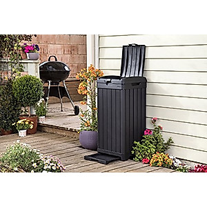 Keter Baltimore 38 Gallon Trash Can with Lid and Drip Tray for Easy Cleaning-Perfect for Patios, Kitchens, and Outdoor Entertaining, 38 Gallons, Black