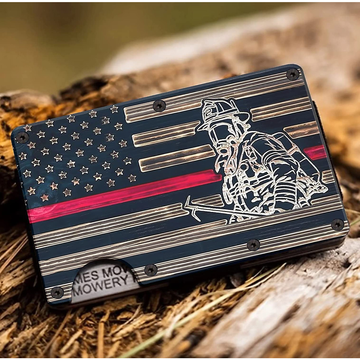 MIKENCO Firefighter Gifts for Men Fire Wallet Helmet Fireman Tools Fighter Dept Department Card Holder Metal Aluminum Firefighter Wallet