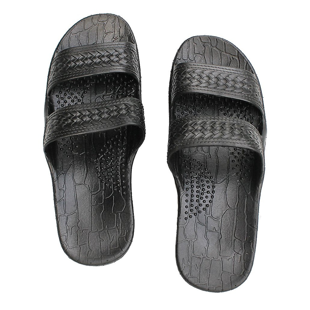 Black Rubber Double Strap Jesus Style Imperial Sandals. Unisex Adult Sandal (9 = Women 9 / men 7)