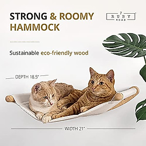 7 Ruby Road Cat Hammock Wall Mounted Cat Shelf with Two Steps - Cat Wall Shelves and Perches for Sleeping, Playing, Climbing, and Lounging - Modern Cat Bed & Furniture for Large Cats or Kitty