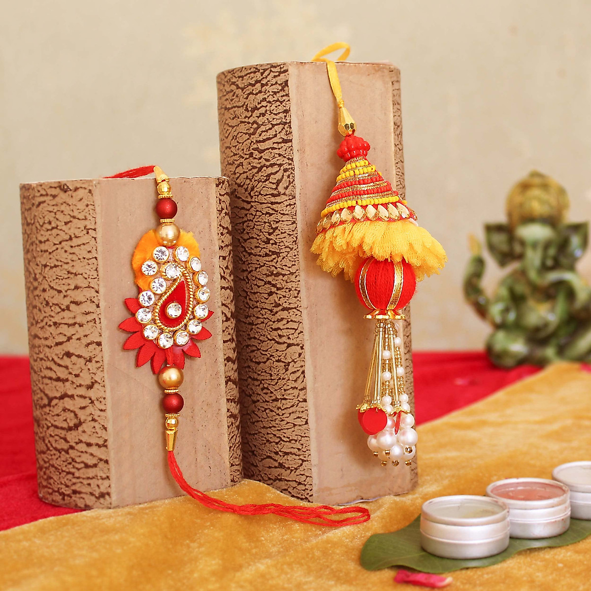 TIED RIBBONS Bhai Dooj Rakhi for Brother and Bhabhi Gift Set | Rakhi for Bhaiya Bhabhi Rakhi Set for Bhai Bhabhi | Rakhi Thread- Lumba Rakhi for Bhabhi | Raksha Bandhan Card | Bhai Dooj Tikka Set