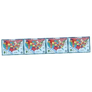 NUOBESTY Cognitive Learning Posters 4 Sheets United States map poster US map synthetic paper supply accessory accessories playroom decor accessory Cartoon hanging pictures