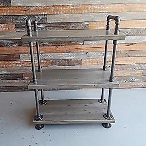 Industrial Style Bar Cart with Pipe and Rustic Wood Shelves