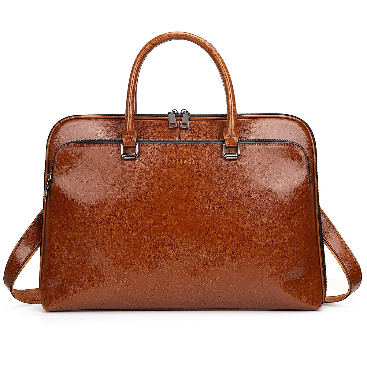 Laptop Messenger briefcase shoulder bag: Genuine Leather men 13 14 inch macbook case women work tote handbag Brown