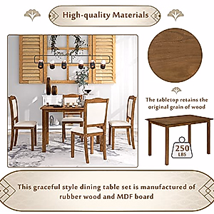 Origeture Dining Table Set for 4 Small Spaces, Solid Wood Dining Set with 4 Chairs, 5 Piece Kitchen Table Set for Apartment, Rectangle Breakfast Table and Chairs (Dining Table Set for 4, Walnut)