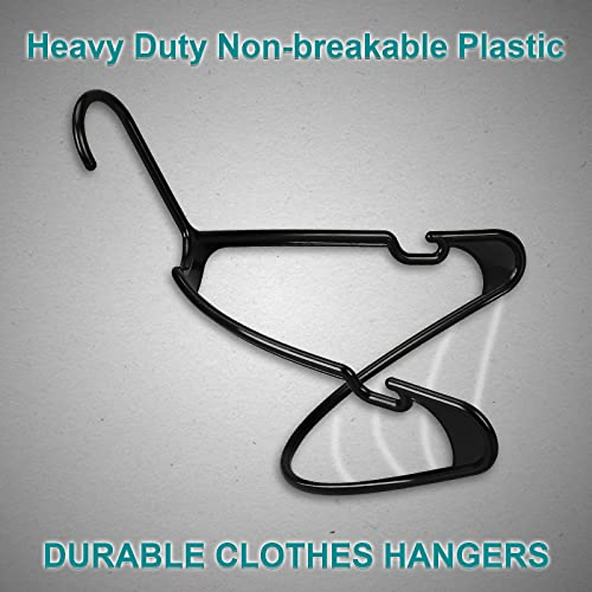Micuul Plastic Clothing Notched Hangers (50 Pack) Heavy Duty Durable Coat and Clothes Hangers, Lightweight Space Saving Laundry Hangers Hangs up to 6 lbs for Coats, Pants, Dress, Etc. (Black, 50)