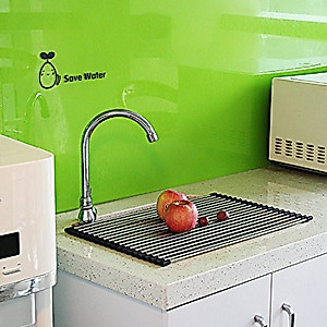 Ahyuan Roll up Dish Drying Rack Over The Sink Dish Drying Rack Dish Racks for Kitchen Counter Dish Rack Over Sink Camper Accessories Dish Drying Rack (Black, 13.8''Wx17.7''L)