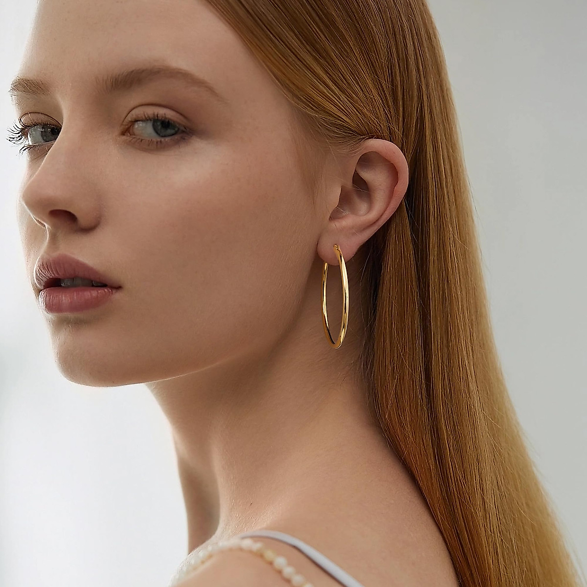 Gacimy Gold Hoop Earrings for Women, 14K Gold Plated Hoops with 925 Sterling Silver Post, Yellow Gold 40mm Medium