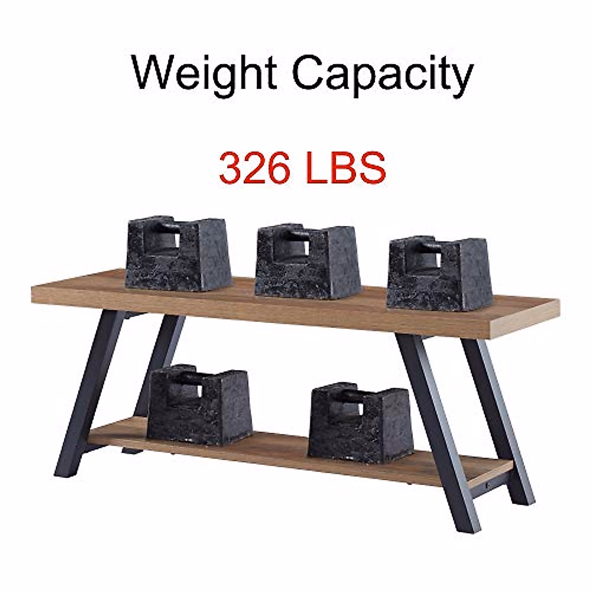 LVB Industrial Entryway Bench, Wood and Metal Storage Bench for Living Dining Room, Farmhouse Indoor Entry Way Shoe Benches Seat, Rustic Oak, 47 Inch Long