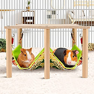 MEWTOGO Guinea Pigs Hammock with Natural Wooden Stand, Safe and Durable Hanging Hammock Bed for Piggies Chinchilla Guinea Pigs Rat Hamster Bunny Ferrets Hiding Sleeping