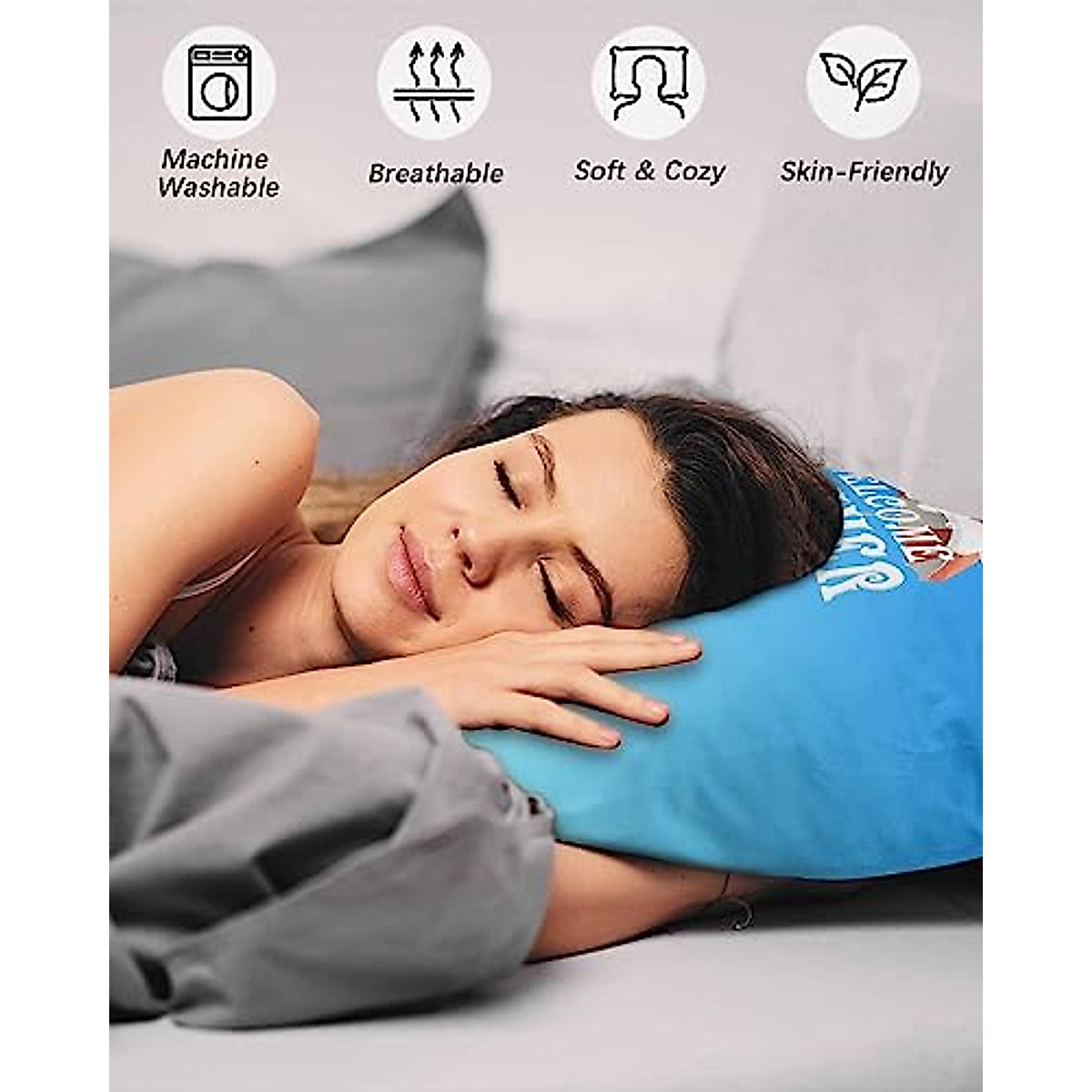 Edwiinsa Welcome Summer Pillow Covers Standard Size Set of 2 20x26 Bed Pillow, Blue Summer Beach Seaside Camping Plush Soft Comfort for Hair/Skin Cooling Pillowcases with Envelop Closure