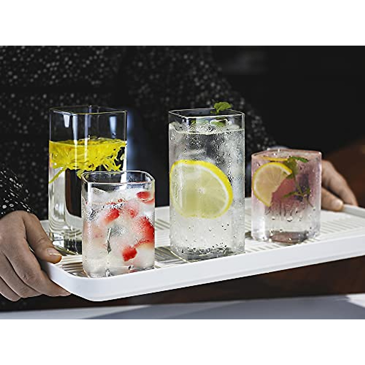 LUXU Drinking Glasses 13 oz,Thin Square Glasses Set of 4,Elegant Bar Glassware For Water,Juice,Beer, Drinks,and Cocktails and Mixed Drinks,Lead-Free Square Glass,Glass Drink Tumblers