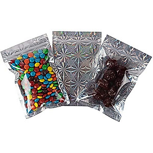 100 Pack Smell Proof Bags - 3x5 Inches Various Size Resealable Clear Ziplock Food Safe Holographic Rainbow Color