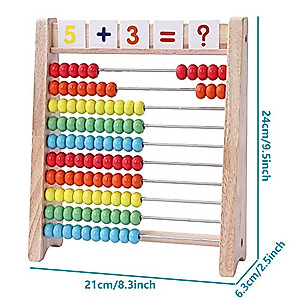 Educational Abacus for Kids Math - 10 Row Wooden Counting Frame with Number 1-100 Cards - Teach Counting, Addition and Subtraction, Preschool Learning Math Toys for Boys Girls Gift 3 4 5 Year Old