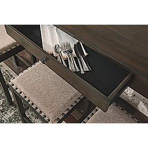 Signature Design by Ashley Rokane Urban Farmhouse Counter Height Dining Room Table Set with 3 Bar Stools, Brown