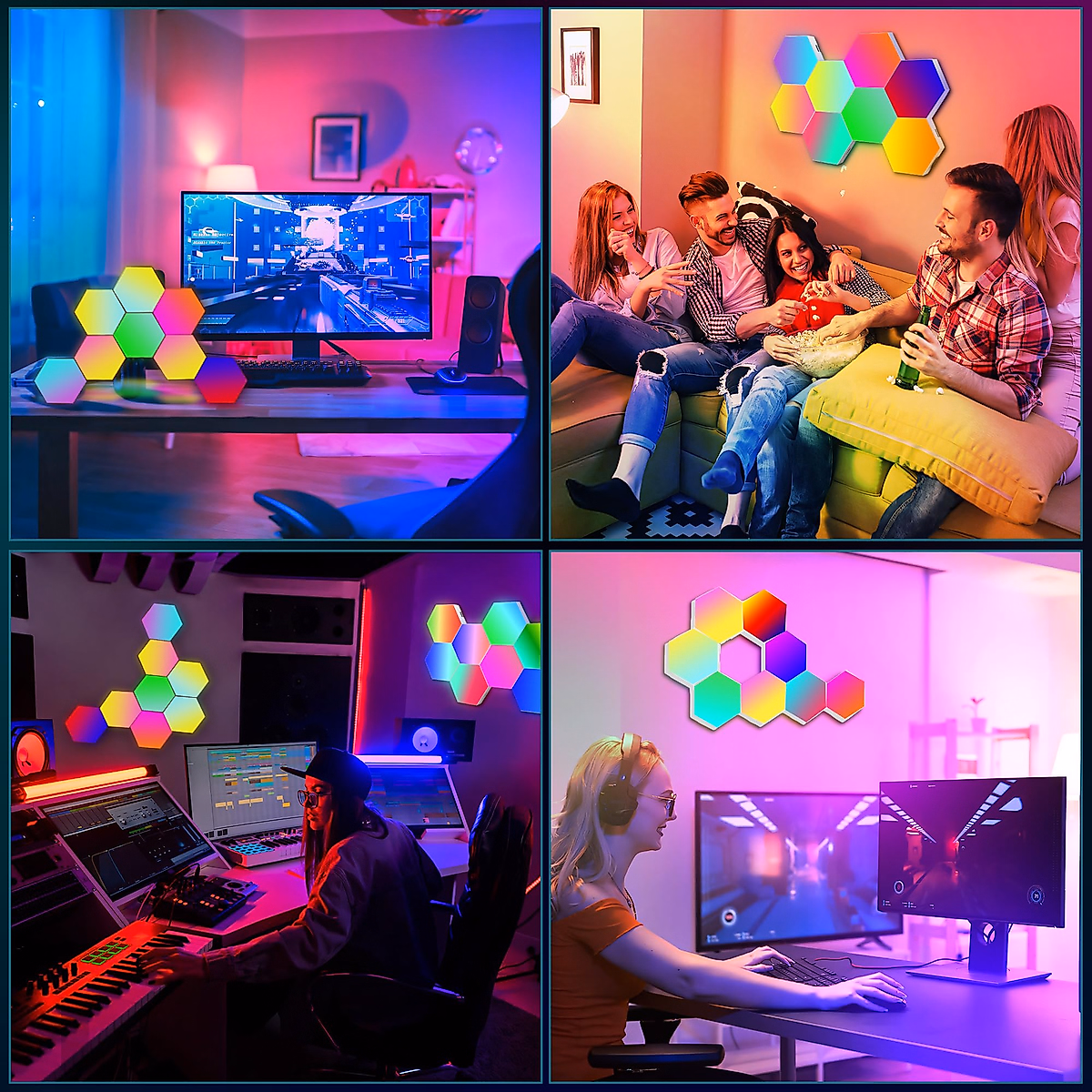 Hervika 8 Pack DIY Hexagon LED Lights, Music Sync RGB Gaming Lights with APP Smart Wall Lights for Bedroom Living Room Decor