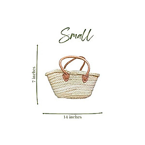 French Market Basket Bag | Handmade Moroccan Seagrass Baskets - Small (14x7) | Wicker Basket for Beach, Laundry, Toy, Blanket, Storage, Baby, or Picnic