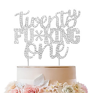LINGTEER Happy 21st Birthday Silver Rhinestone Cake Topper - Cheers to 21 Years Old Birthday Party Cake Centerpieces Topper Decorations Gift Sign.