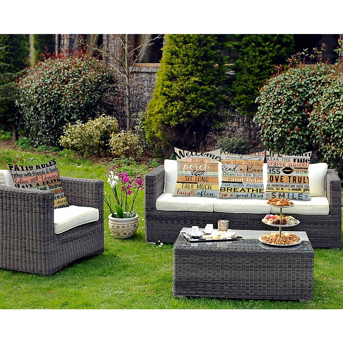 Jartinle Decorative Outdoor Pillow Covers Porch Rules Sign Farmhouse Throw Pillow Covers, Square Linen Patio Cushion Cases for Couch Bench Seat Chair Car 18x18 Inch