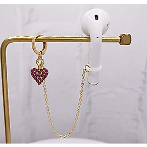 Pink Diamond Heart Airpod Earrings Anti Lost Earring Strap for Airpods Anti Lost Strap for Airpods Pro, Wireless Earhooks Earbuds Earphone Holder Connector, Compatible with Airpods 1&2&3/Pro