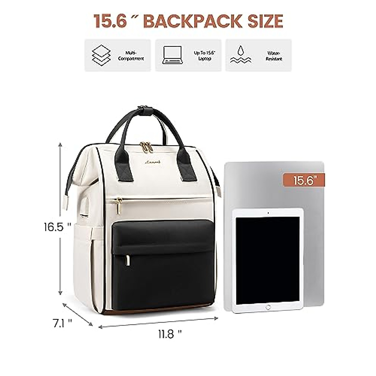 LOVEVOOK Laptop Backpack for Women Teacher Nurse Bag, 15.6 Inch Womens Work Bags, Waterproof Travel Backpack Purse, Business Computer Laptop Bag with USB Port, Black