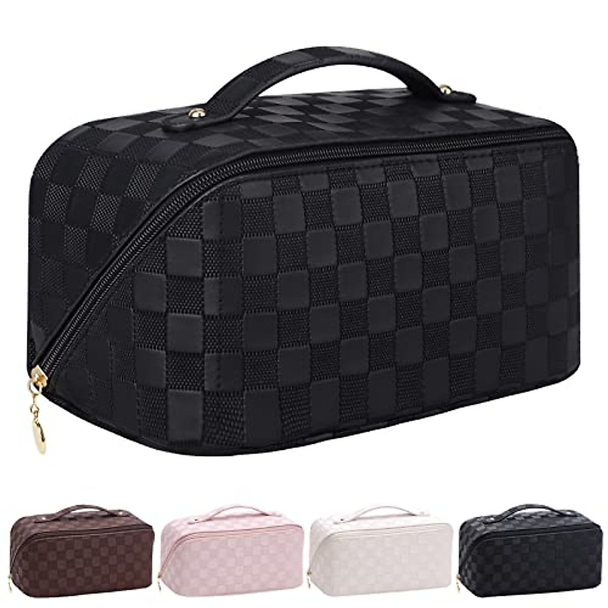 Ineowelly Makeup Bag, Large Capacity Travel Cosmetic Bag, Extra Large Makeup Bag,Portable Travel Makeup Bag Cosmetic Bag PU Makeup Organizer Bag Toiletry Bag for Women Girls,Black