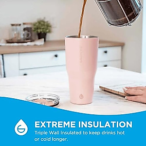 GROSCHE Yukon 30 oz Insulated Coffee Mug with Lid - Durable Travel Mug, Stainless Steel Tumblers, Vacuum Insulated Coffee Tumbler for Hot or Cold Beverages - PINK