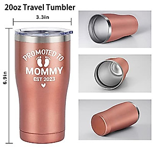 Qtencas Promoted to Mom Est 2023 Travel Tumbler, New Mom Gifts for Women, Great Mothers Day Gifts for Mom, First Time Mom Gifts Mom to be Mother to be Gifts, 20 Oz Stainless Steel Tumbler, Rose Gold