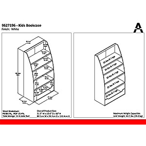 Ameriwood Home Hazel Kids' 4 Shelf Bookcase, White