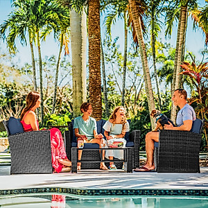 Nestl Wicker Outdoor Furniture Set - 4 Piece Patio Set (Grey/Navy)