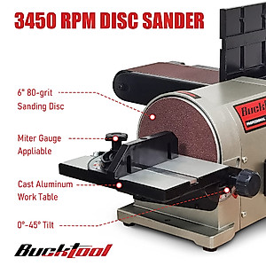BUCKTOOL 5.0A Belt Disc Sander 4 in x 36 in Belt and 6 in Disc Sander with 3/4HP Direct-drive Motor and Portable Al Base, BD4603 Upgraded Model