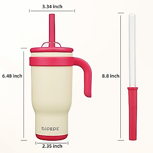BJPKPK 18 OZ Insulated Travel Tumbler with Handle and Straw, Stainless Steel Water Bottle, Double Wall Vacuum Insulated Mug, for Work, Car, Travel, Cream