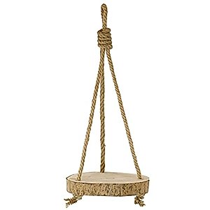 Red Co. Farmhouse 10" Round Paulownia Wooden Slab Indoor Decorative Rope Hanging Shelf