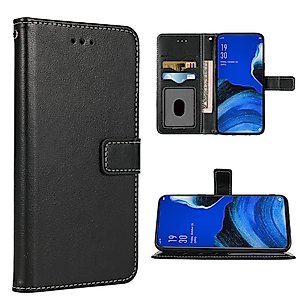 FDCWTSH Compatible with Oppo Reno 2Z Wallet Case Wrist Strap Lanyard and Leather Flip Card Holder Stand Cell Accessories Phone Cover for Oppo Reno2 Z/Reno2 F CPH1945 CPH1951 Women Men Black