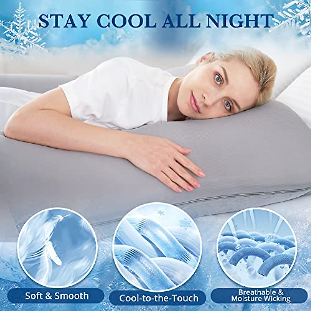 Sasttie Cooling Pregnancy Pillows for Sleeping, Maternity Pillow for Pregnant Women, 59'' U Shaped Pregnant Pillow with Removable Cooling Cover, Pregnancy Must Haves, Light Grey